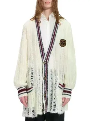ANN DEMEULEMEESTER Distressed Cable-knit Cardigan - Neutrals