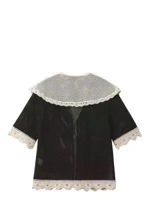 Sea Crochet-knit Sailor Collar Cardigan - Black