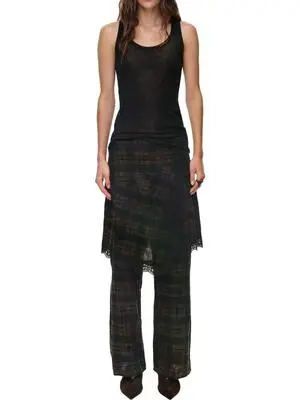 BIMBA Y LOLA BIMBA Y LOLA Check-Pattern Lace-Trim Midi Skirt
