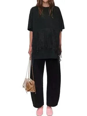 Bimba Y Lola Lace Trim T-shirt - Black