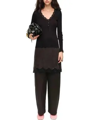 Bimba Y Lola Ribbed V-neck T-shirt - Black