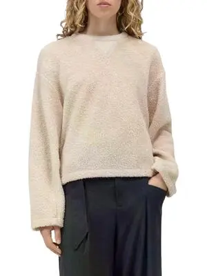 Closed Fleece-texture Crew Neck Sweater - Neutrals