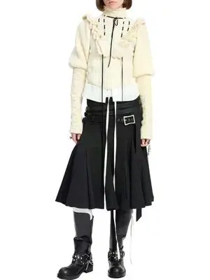 ANN DEMEULEMEESTER Ruffled Cable-knit Cropped Sweater - Neutrals