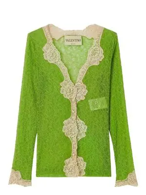 Valentino Garavani Lace-trimmed V-neck Cardigan - Green