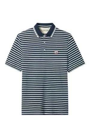 Valentino Garavani Cotton Piqué Polo With Vlogo Patch - Blue