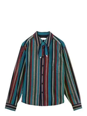 Toga Vertical-stripe Pussy-bow Shirt - Blue