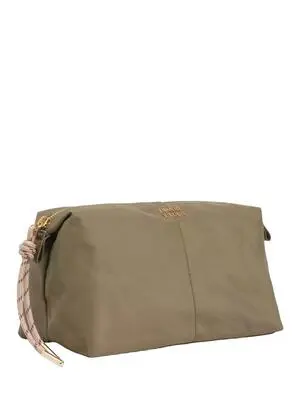 Bimba Y Lola Large Olive Nylon Trapecio Make-up Case - Brown