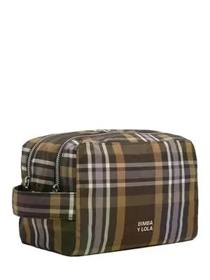 Bimba Y Lola Large Hunter Green Tartan Jacquard Double Make-up Case - Brown
