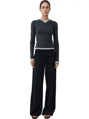 ST. AGNI Wool Wide Waistband Trousers - Black