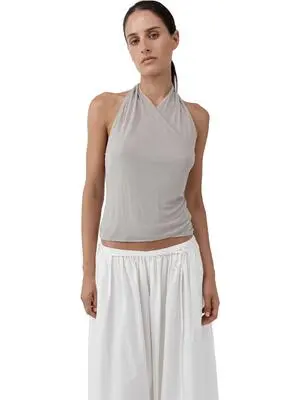 ST. AGNI Fine Jersey Wrap Halter Top - Soft Ash