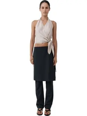 ST. AGNI Silk Halter Wrap Top - Soft Ash