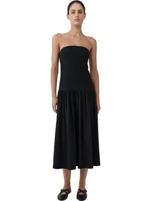 ST. AGNI Gathered Strapless Midi Dress - Black
