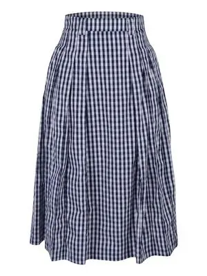 MODENAIRE High-waist Pleated Gingham Midi Skirt - Blue