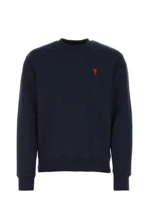 AMI Paris Cotton Sweatshirt With Embroidered Logo - Blue