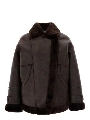 Liu Jo Faux Fur Trimmed Shearling Coat - Mole Marble