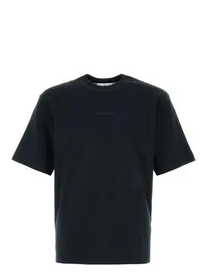 Stone Island Ribbed Crewneck T-shirt With Chest Logo Print And Back Compass Graphic - Blu