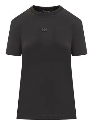Dolce & Gabbana DOLCE & GABBANA Embellished Logo Crewneck T-Shirt Nero