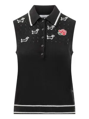 Thom Browne THOM BROWNE Sleeveless Polo With Dachshund And Rose Embroidery Black
