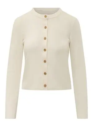 Michael Kors Merino Wool Rib Crew Cardigan - Bone