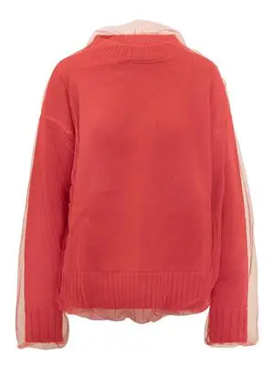 MSGM Tulle Detail Wool Cardigan - Red