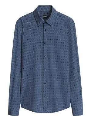 BOSS Slim-fit Shirt In Printed Performance-stretch Jersey - Light Blue