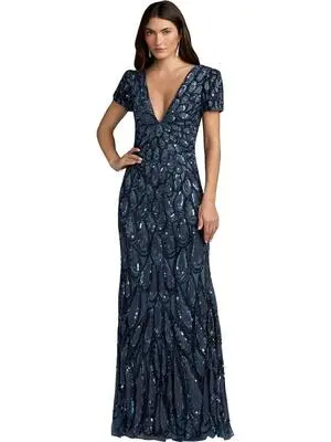 MAC DUGGAL MAC DUGGAL Petite Embellished Deep V Column Gown
