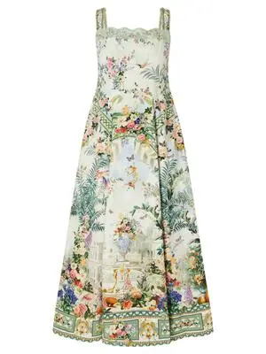Camilla Lace-trimmed Printed Midi Dress - Multi