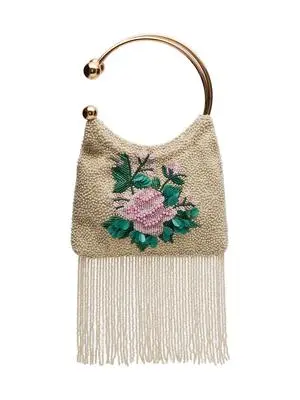 Steve Madden Beaded Clutch With Fringe And Hoop Handle - Multicolor