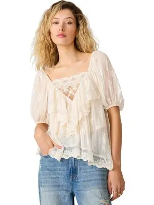 STEVE MADDEN Steve Madden Vickie Top Short Sleeve Flowy Lace Top