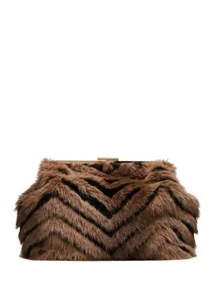 Steve Madden Oversized Faux Fur Clutch - Black Tan