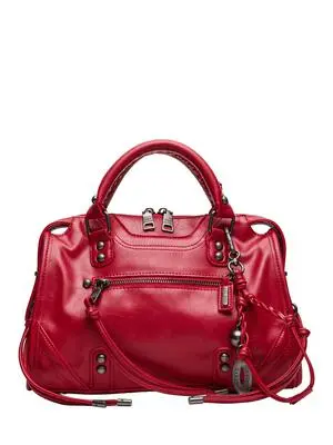 Steve Madden Riggs Satchel Bag With Studs And Fringe Details - Red