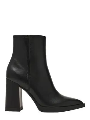 Steve Madden Harden Block Heel Booties With Pointed Toe And Zip Closure - Black