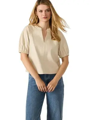 Steve Madden STEVE MADDEN Short Sleeve Faux Leather Top Bone