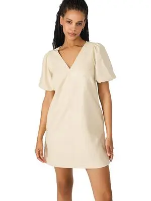 Steve Madden Tilly Faux Leather Mini Dress - Bone