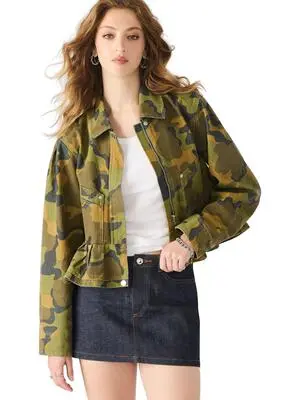 Steve Madden Sloan Camouflage Ruffle Jacket - Everglade