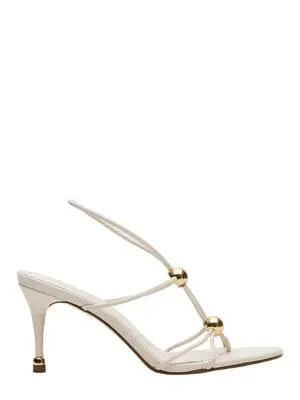 Steve Madden Ramos Thong Heels With Gold Hardware Accents - Bone