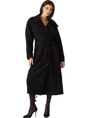 Steve Madden Enora Long Sleeve Trench Coat - Black