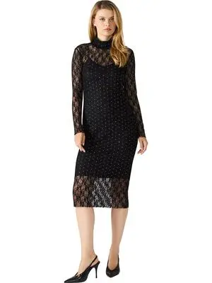 STEVE MADDEN Steve Madden Vivienne Studded Lace Midi Dress