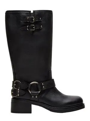 Steve Madden Astor Leather Wide Calf Knee High Boots - Black