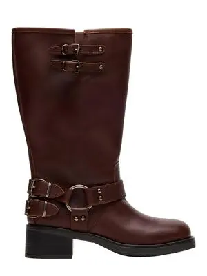 Steve Madden Astor Leather Wide Calf Knee High Boots - Brown