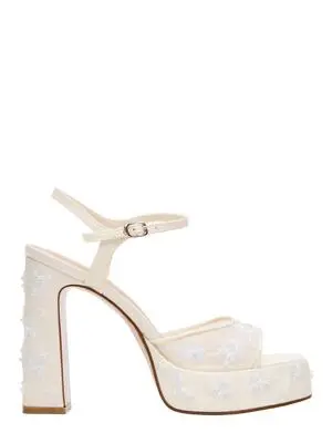 Steve Madden Embellished Block Heels - White Mesh