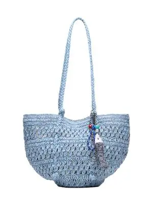 Steve Madden Tydes Woven Straw Tote Bag With Charm - Blue