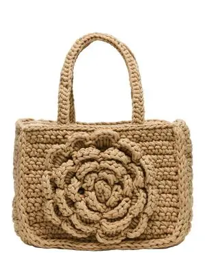 Steve Madden Crochet Flower Mini Top Handle Bag - Natural