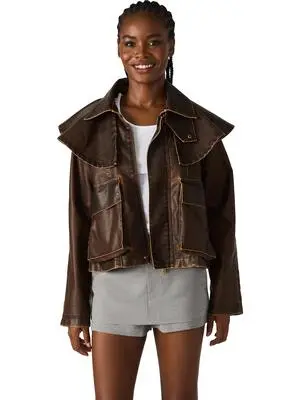 Steve Madden Faux Leather Jacket - Chocolate