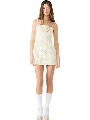 Steve Madden Peony Mini Dress Polka Dot & Floral Applique - Pristine Ivory