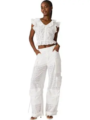 Steve Madden Steve Madden Eyelet Wide Leg Cargo Pants White