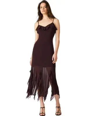 Steve Madden Steve Madden Mariane Sleeveless Ruffled Mesh Midi Dress Chocolate