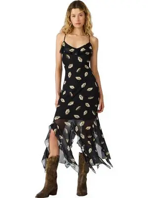 Steve Madden Mariane Sleeveless Ruffled Lip Print Midi Dress - Midnight