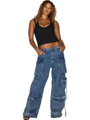 Steve Madden Steve Madden Duo Medium Wide Leg Cargo Pants Denim Multi