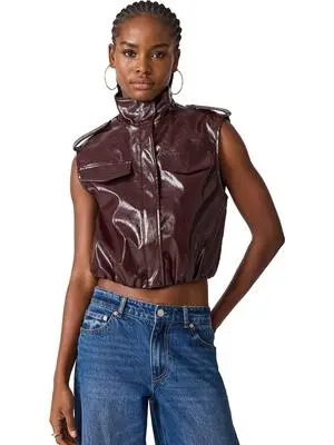 Steve Madden Faux Leather Cropped Vest - Deep Fig